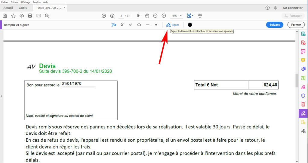 Signature numérique d’un devis au format pdf – Audiovintage